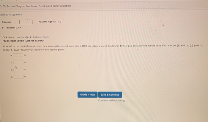 Solved Ch 09: End-of-Chapter Problems - Stocks and Their | Chegg.com