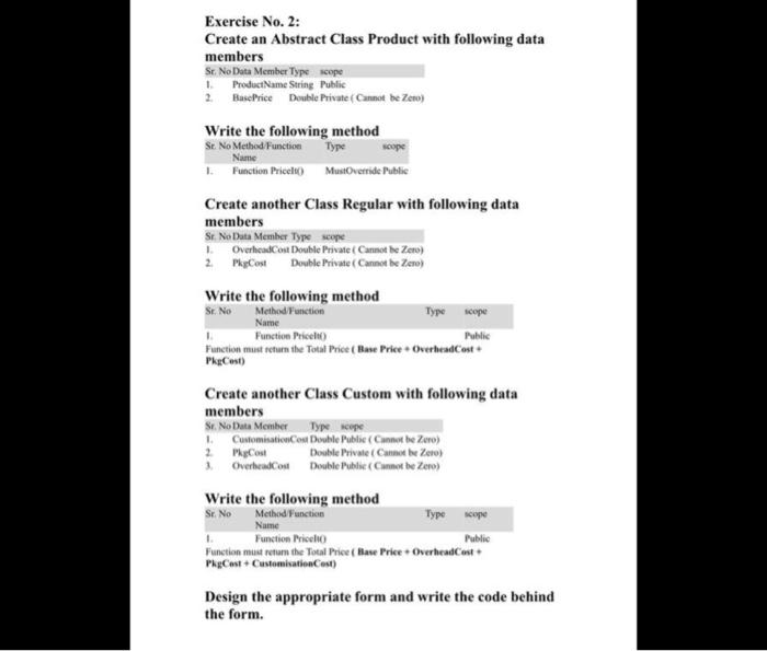 Solved Exercise No. 2: Create an Abstract Class Product with | Chegg.com
