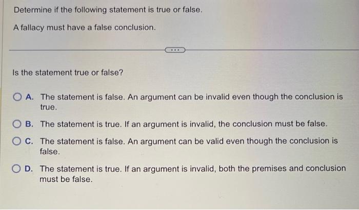 Solved Determine if the following statement is true or | Chegg.com
