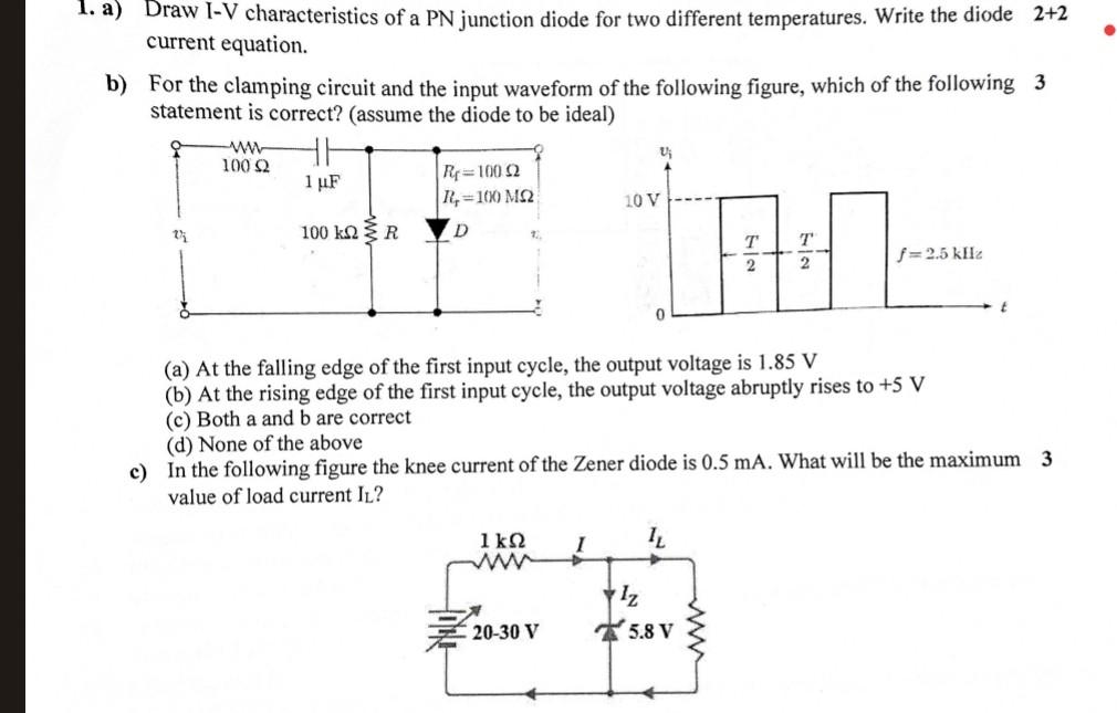 Solved - a) Draw I-V characteristics of a PN junction diode | Chegg.com
