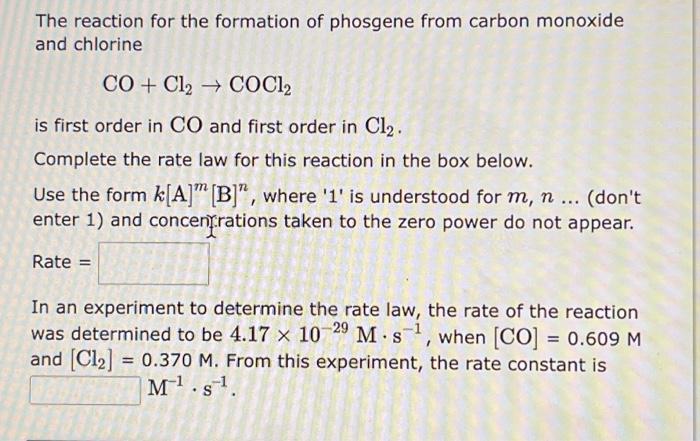 Solved The reaction for the formation of phosgene from | Chegg.com