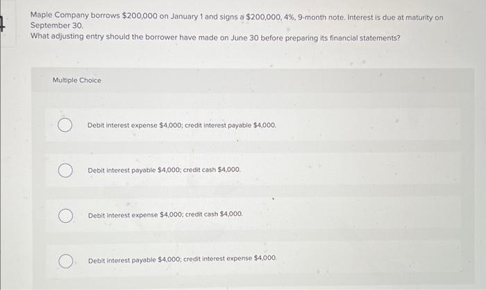 Solved Maple Company borrows $200,000 on January 1 and signs | Chegg.com