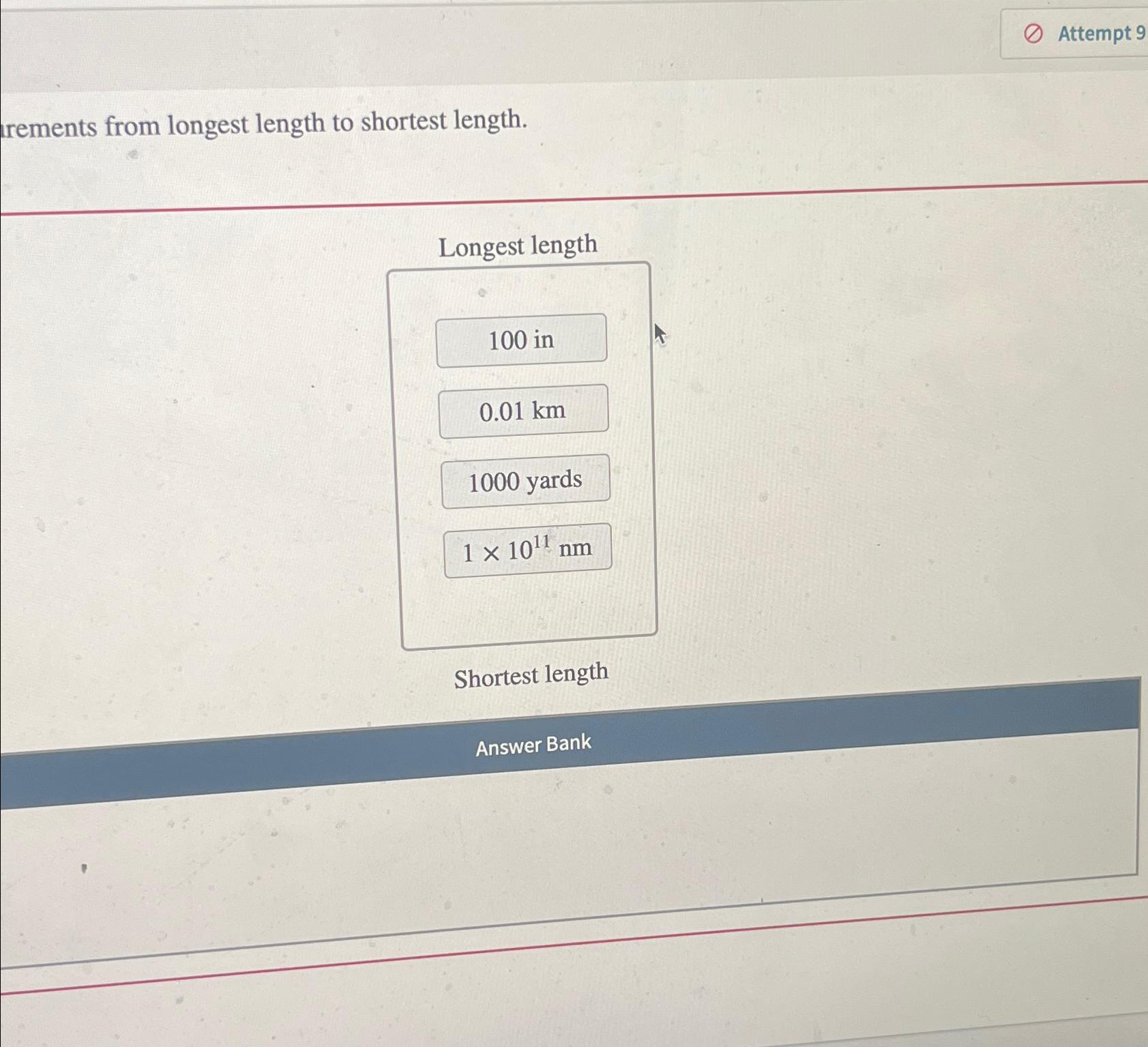Solved rements from longest length to shortest | Chegg.com