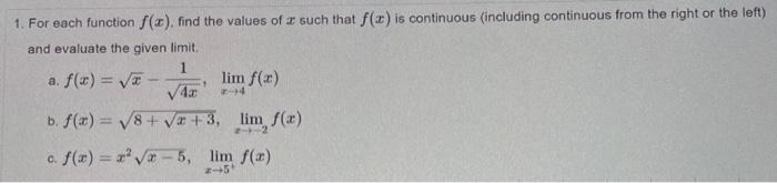 Solved 1. For each function f(x). find the values of x such | Chegg.com