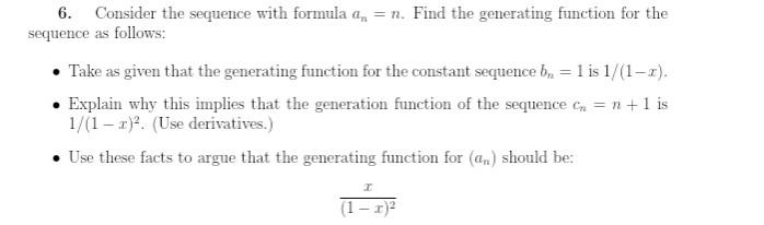 Solved 6. Consider the sequence with formula an=n. Find the | Chegg.com