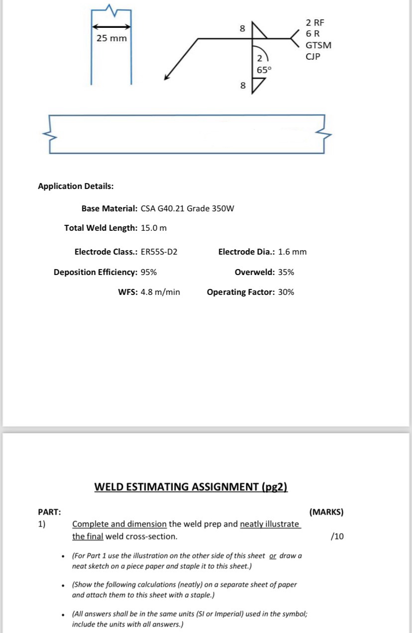 Solved WELD ESTIMATING ASSIGNMENT(Note: This is an | Chegg.com