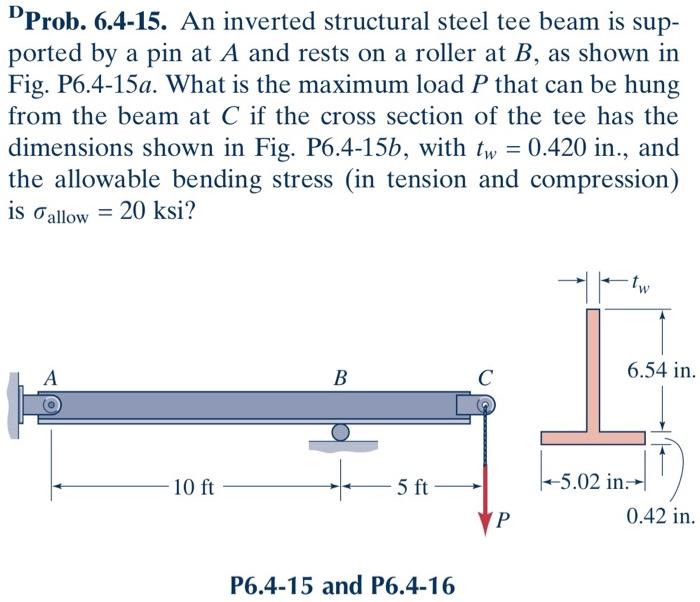 Solved DProb. 6.4-15. An inverted structural steel tee beam | Chegg.com