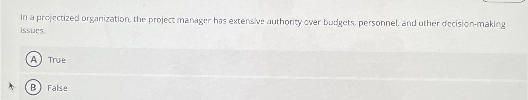 Solved In a projectized organization, the project manager | Chegg.com