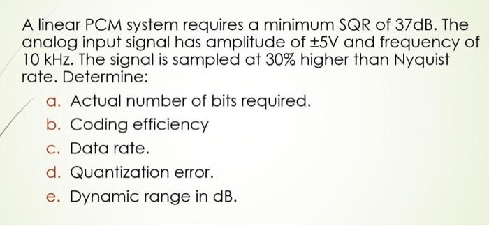 Solved A linear PCM system requires a minimum SQR of 37dB. | Chegg.com