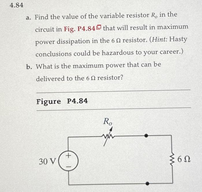 Solved a. Find the value of the variable resistor Ro in the | Chegg.com