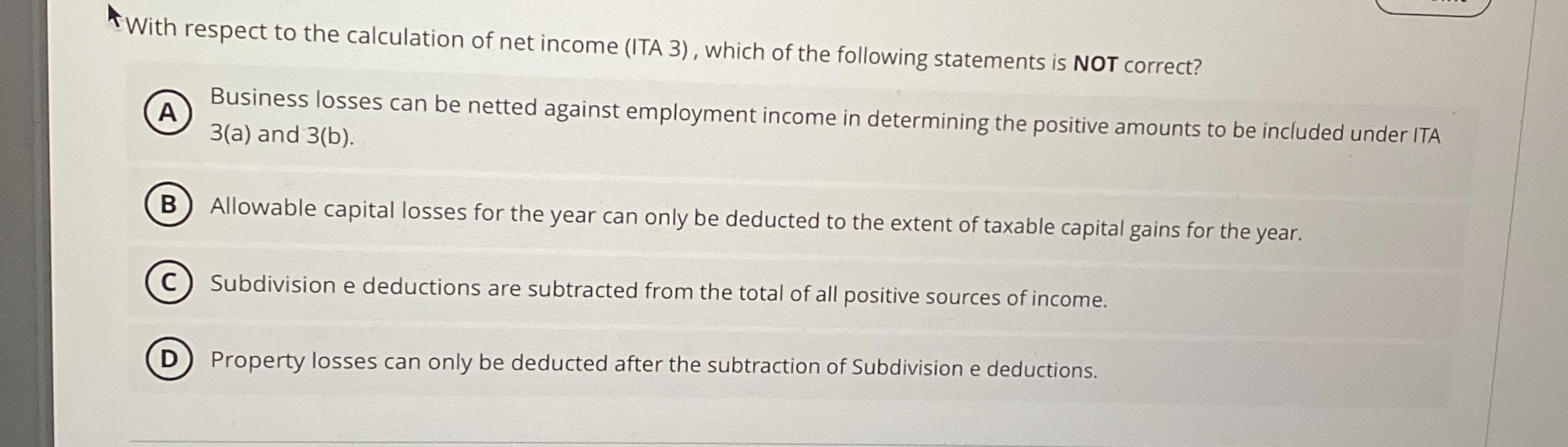 Solved With respect to the calculation of net income (ITA | Chegg.com