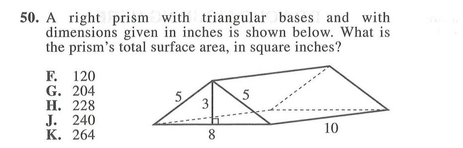 Solved 50. A right prism with triangular bases and with | Chegg.com