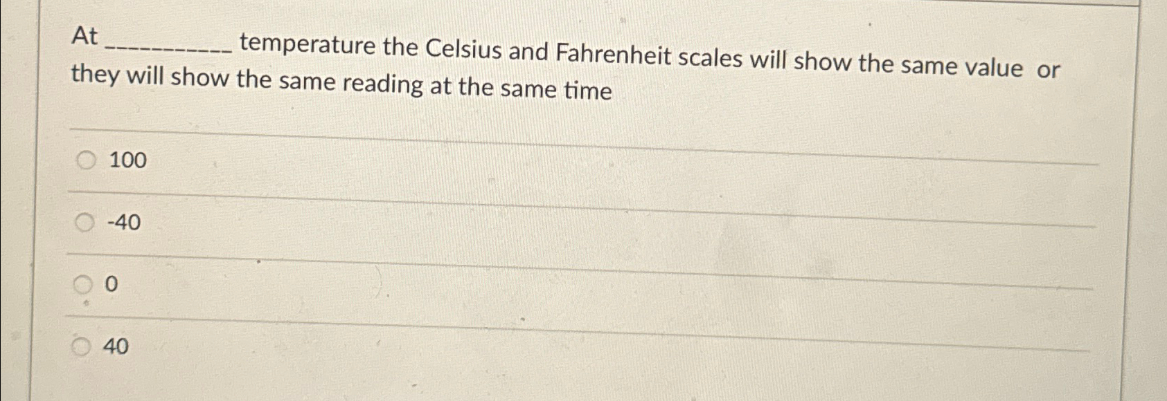 At temperature the Celsius and Fahrenheit scales will | Chegg.com