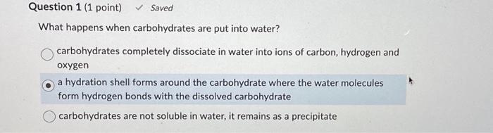 Solved What happens when carbohydrates are put into water? | Chegg.com