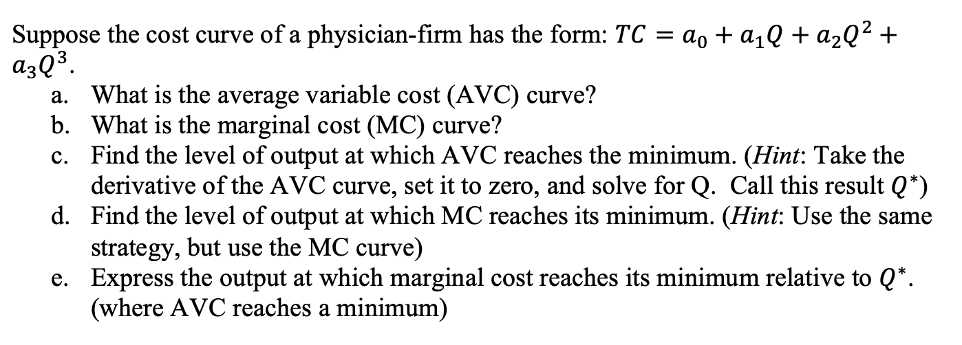 Suppose The Cost Curve Of A Physician Firm Has The