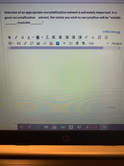 Solved Selection of an appropriate recrystallization solvent | Chegg.com