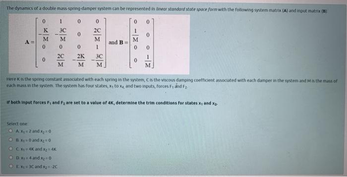 Solved The dynamics of a double mass-spring-damper system | Chegg.com
