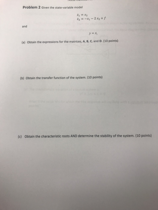Solved Problem 2 Given The State Variable Model X1 X2 7629