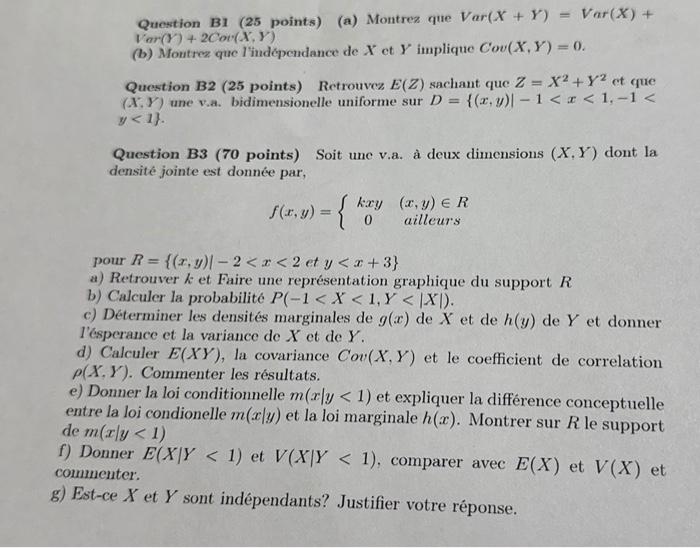 Solved Question B1 (25 points) (a) Montrez que | Chegg.com