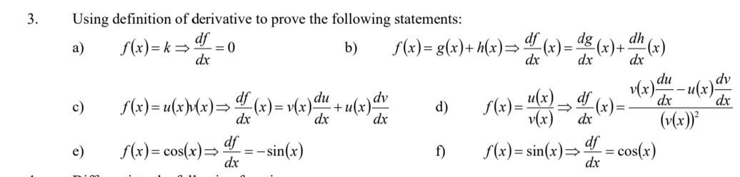 Solved 3 Using Definition Of Derivative To Prove The