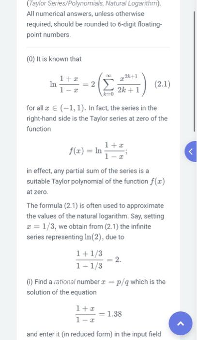 Solved (Taylor Series/Polynomials, Natural Logarithm). All | Chegg.com