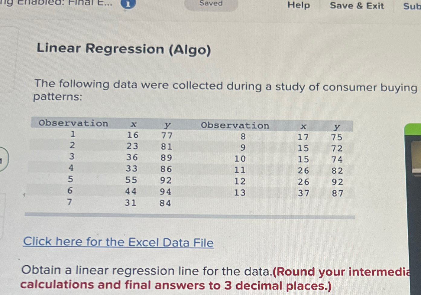 Solved Linear Regression (Algo)The following data were | Chegg.com