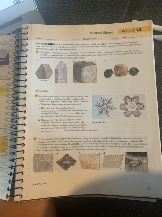 Solved Activity 3.1 Date: Name: Mineral Luster, Diaphaneity, | Chegg.com
