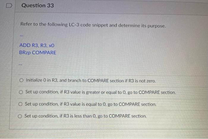 Solved D Question 33 Refer to the following LC-3 code | Chegg.com