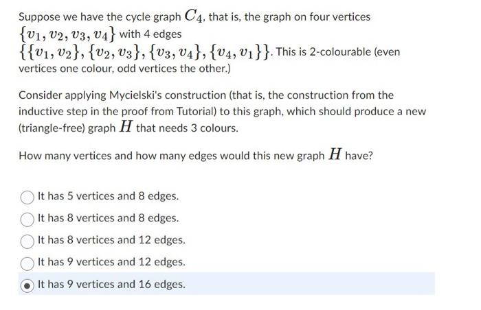 Solved Suppose we have the cycle graph C4, that is, the | Chegg.com