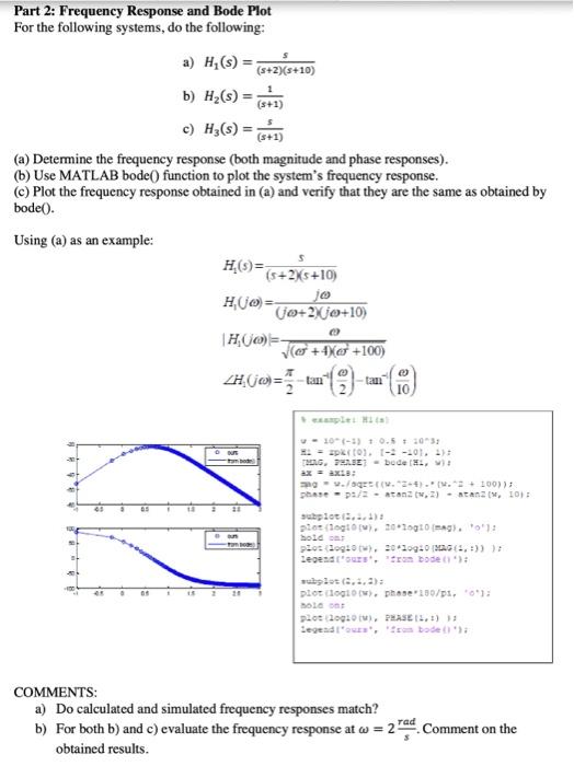 Solved Part 2: Frequency Response and Bode Plot For the | Chegg.com