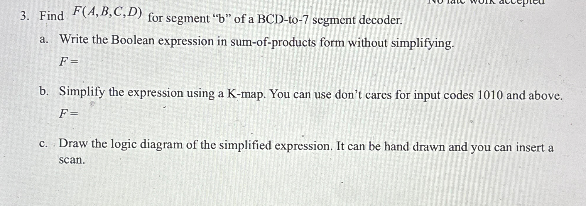 Solved Find F(A,B,C,D) ﻿for segment "b" ﻿of a BCD-to-7 | Chegg.com