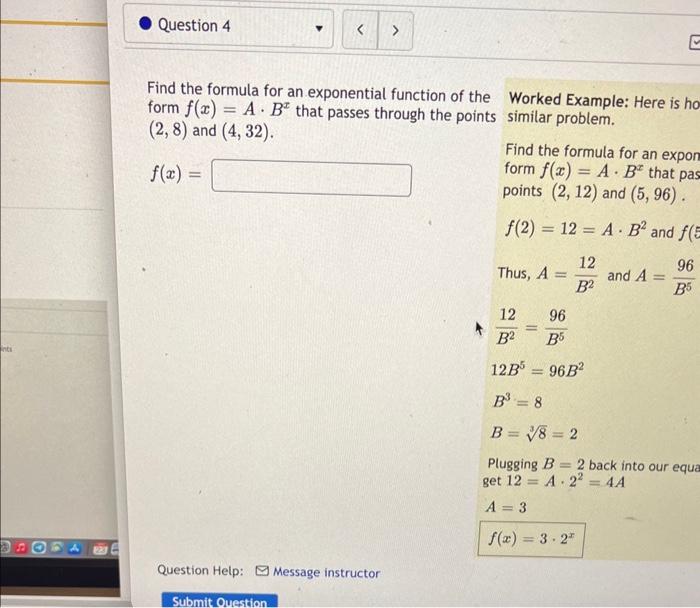 Solved Find the formula for an exponential function of the | Chegg.com