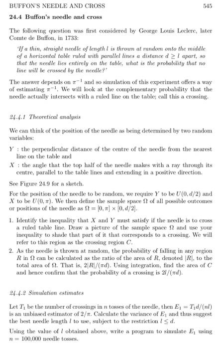 Solved BUFFON'S NEEDLE AND CROSS 545 24.4 Buffon's needle | Chegg.com