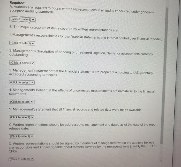 Solved Required: A. Auditors are required to obtain written | Chegg.com