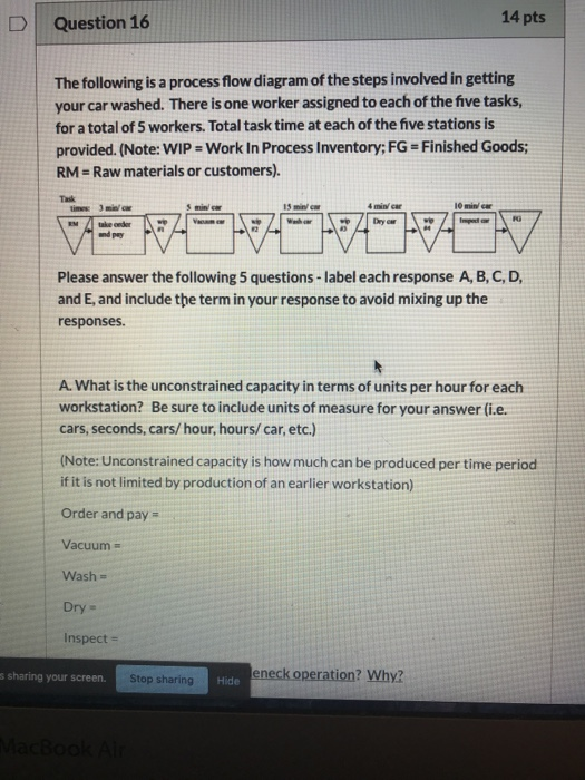D Question 16 14 pts The following is a process flow | Chegg.com