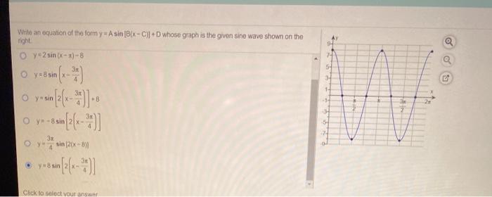 Solved Write an equation of the form y=Asin (BIX-C)] + whose | Chegg.com
