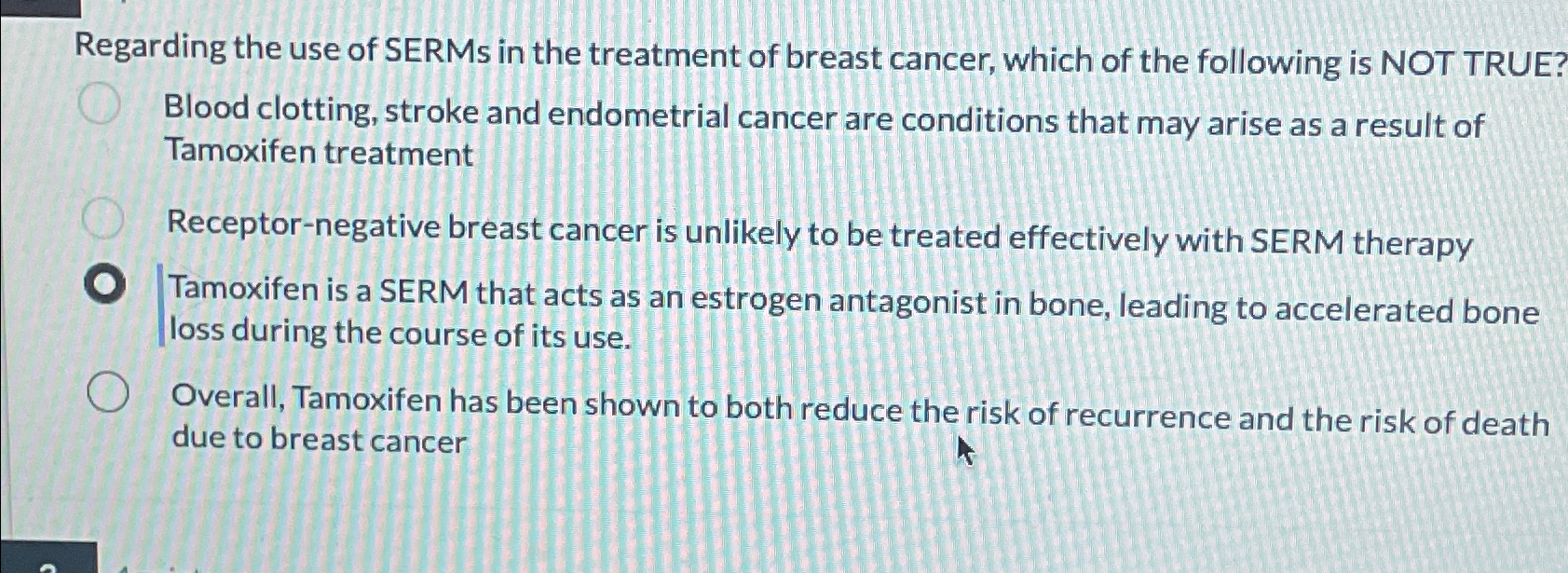 Solved Regarding the use of SERMs in the treatment of breast | Chegg.com