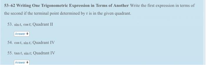 Solved 53-62 Writing One Trigonometric Expression in Terms | Chegg.com