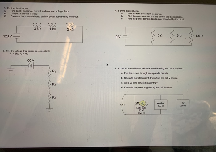 Solved 5. For the circuit shown, A Find Total Resistance, | Chegg.com
