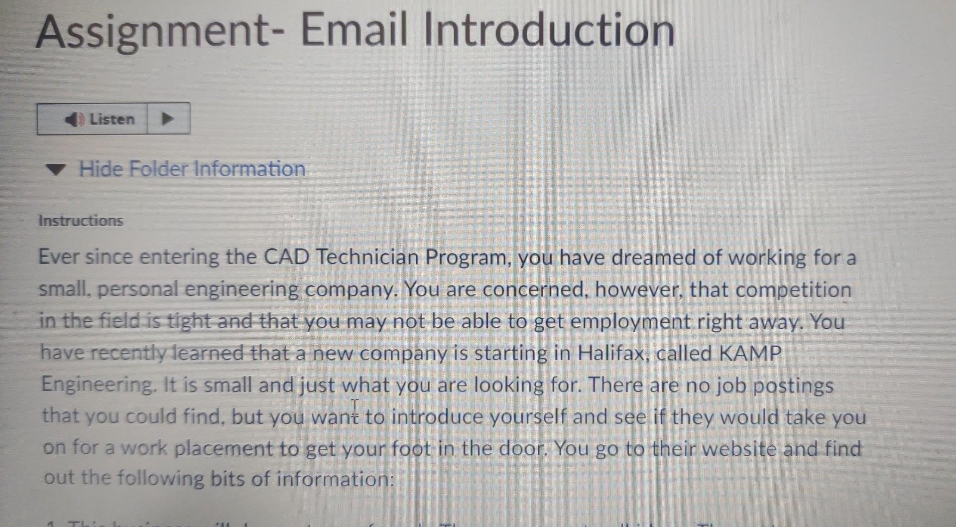 Assignment- Email Introduction Hide Folder | Chegg.com