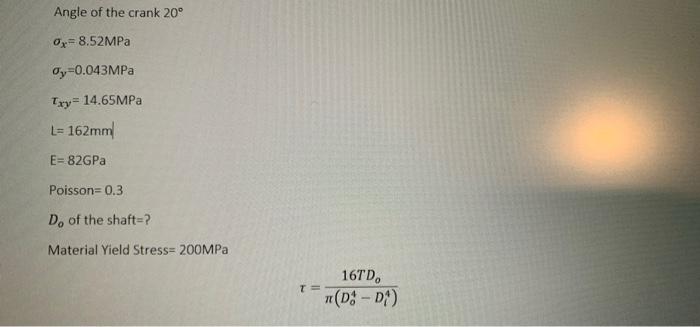 Solved Angle of the crank 20° 0x = 8.52MPa Oy=0.043MPa Txy= | Chegg.com
