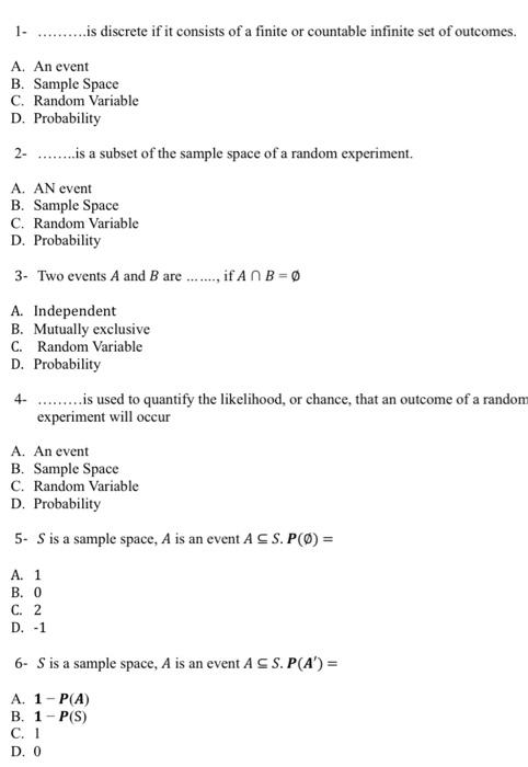 Solved 1is discrete if it consists of a finite or countable | Chegg.com