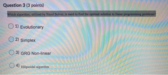 Solved Question 3 (3 points) Which algorithm, utilized by | Chegg.com