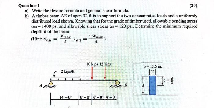 Solved Question-1 a) Write the flexure formula and general | Chegg.com