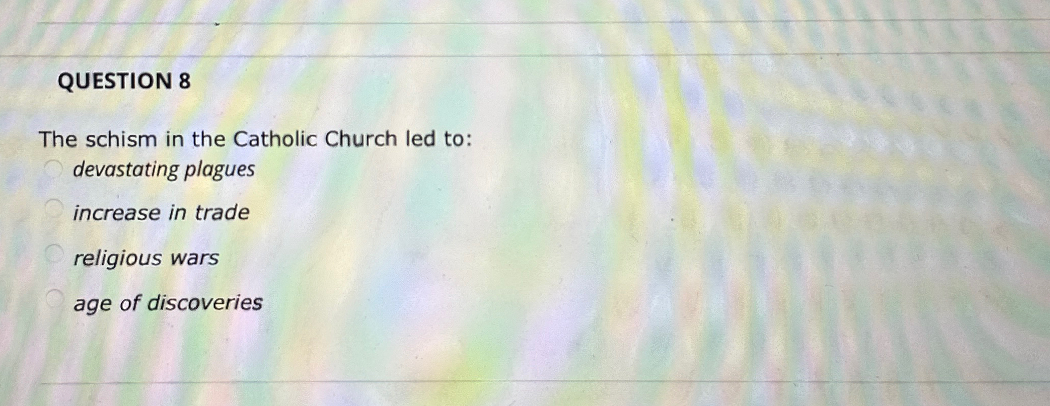 Solved QUESTION 8The schism in the Catholic Church led | Chegg.com