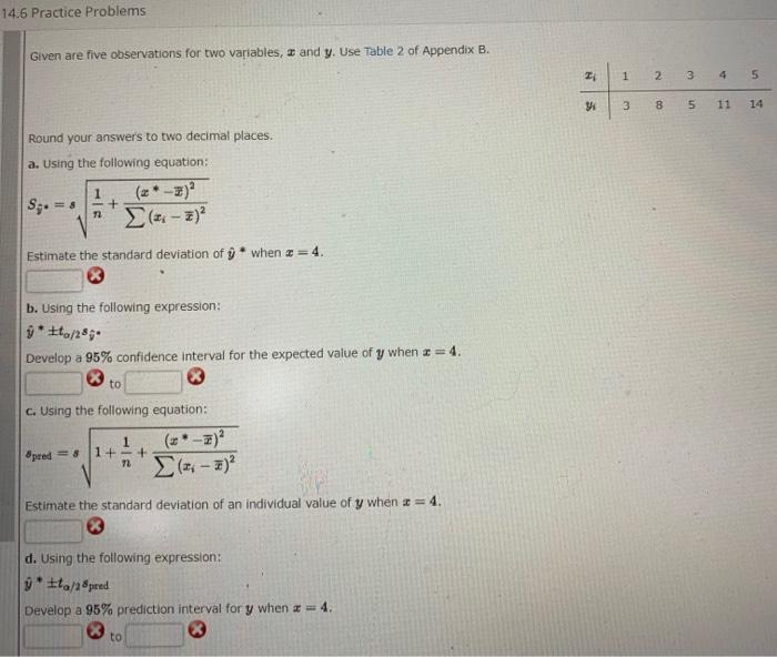 Solved 14.6 Practice Problems Given are five observations | Chegg.com