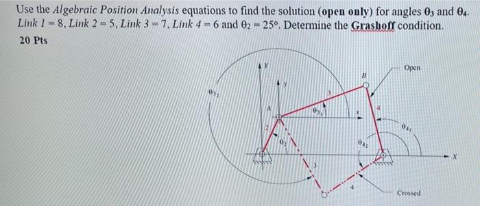 [Solved]: Use the Algebraic Position Analysis equations to