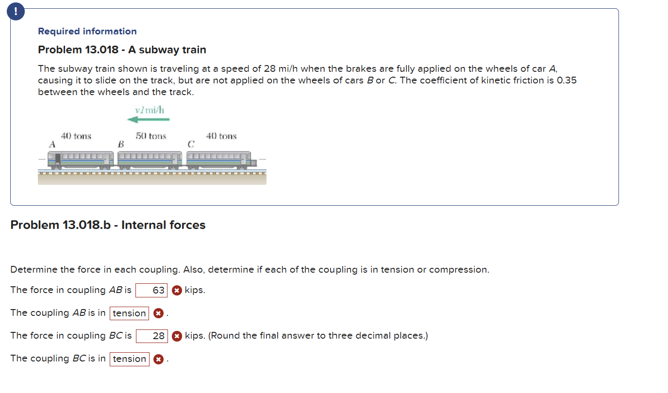 Solved ! ﻿Required information Problem 13.018-A subway train | Chegg.com