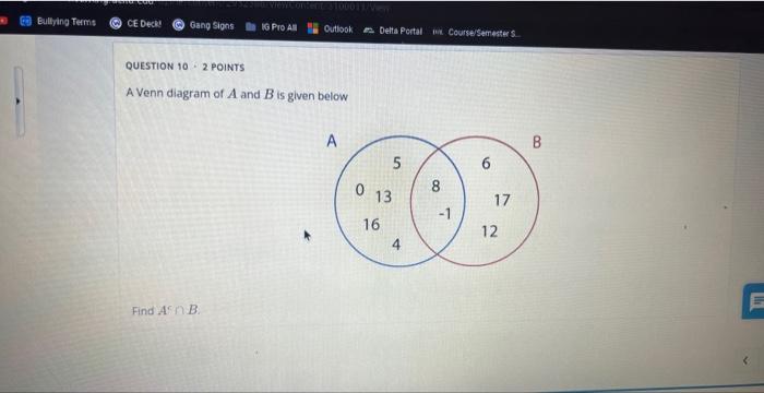 Solved A Venn diagram of A and B is given below | Chegg.com