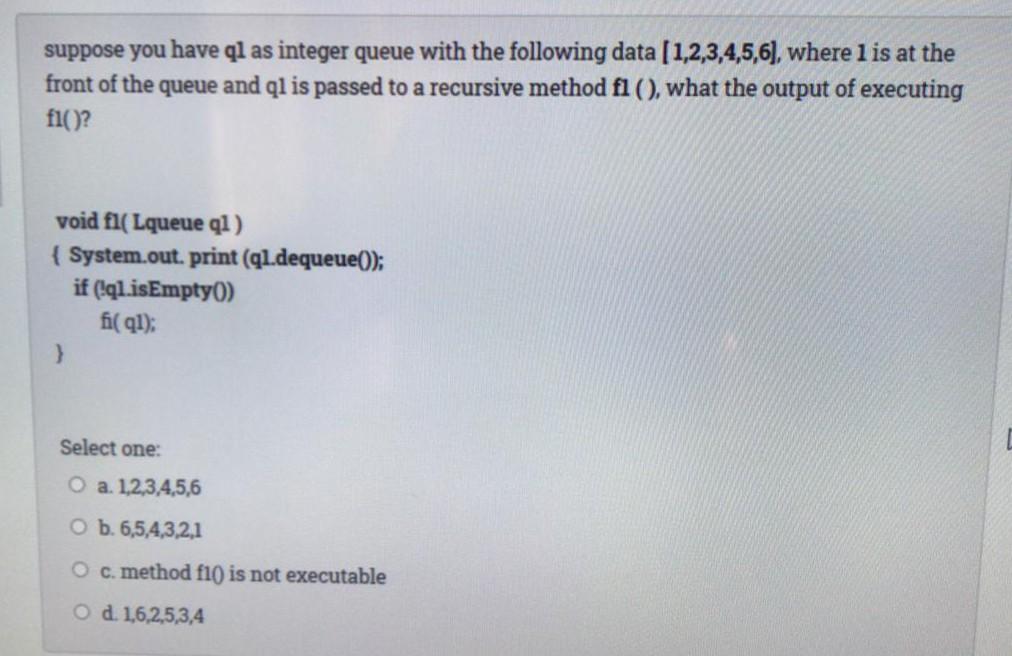 Solved suppose you have ql as integer queue with the | Chegg.com